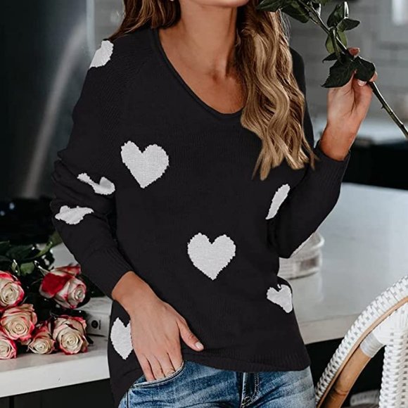 Boutique | Sweaters | Cute Love Heart Print Sweaters Oversized Off The ...